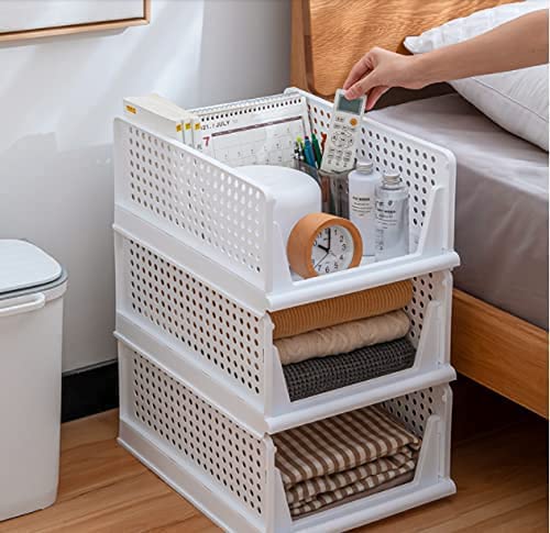 yazi Set of 5 Stackable Closet Storage Box, Plastic Drawer Organizer, Foldable Wardrobe Clothes Shelf Baskets, Folding Containers Bins Cubes, Perfect for Kitchen, Office, Bedroom & Bathrooms