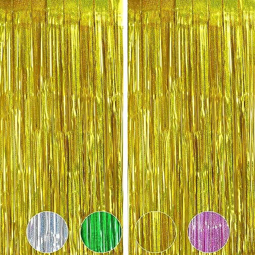 Gold Foil Fringe Curtains Tinsel Backdrop Birthday Decorations, 3.28 * 8.2ft, Photo Booth Props Gold Sparkle Party Suppliers for Engagement, Bachelorette Party, Christmas, New Year