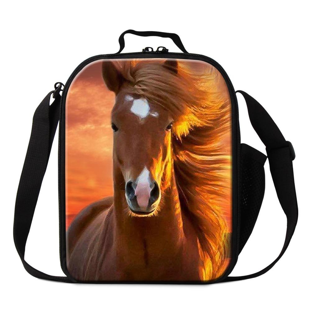 Dispalang Horse 3D Printed Lunch Bags for Children Small Insulated Cooler Bag Messenger Lunch Box Bags