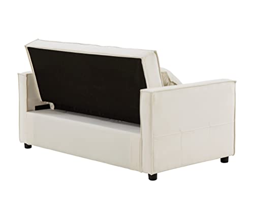 Melpomene Convertible Sofa Bed with Adjustable Backrest, 58" Modern Velvet Loveseat Sofa with Pull-Out Bed,2 Lumbar Pillows, Side Pockets, for Small Spaces(Beige)