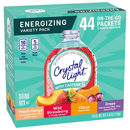 Crystal Light Energy Citrus, Grape, Peach Mango, & Wildy Strawberry Powdered Drink Mix Singles Variety Pack (44 ct. On-the-Go Individual Packets)