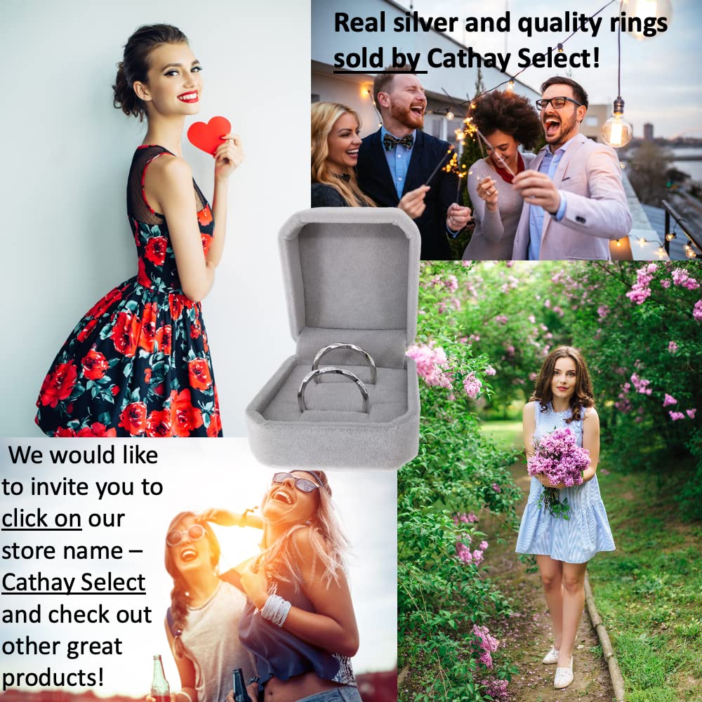 Cathay Select [New] Sterling Silver 925, Couple Rings Set, Adjustable Rings, Engagement Wedding Lovers Promise Rings
