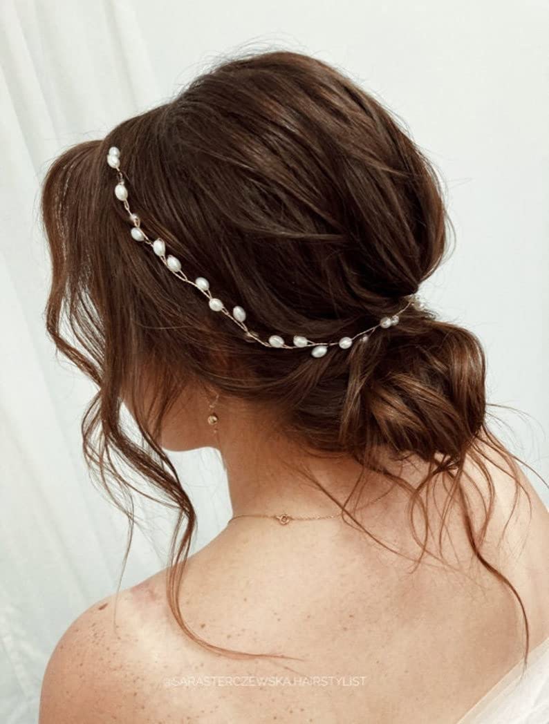 Catery Bride Wedding Headband Pearl Hair Vine Braid Headpieces Bridal Hair Accessories for Women(Sliver)