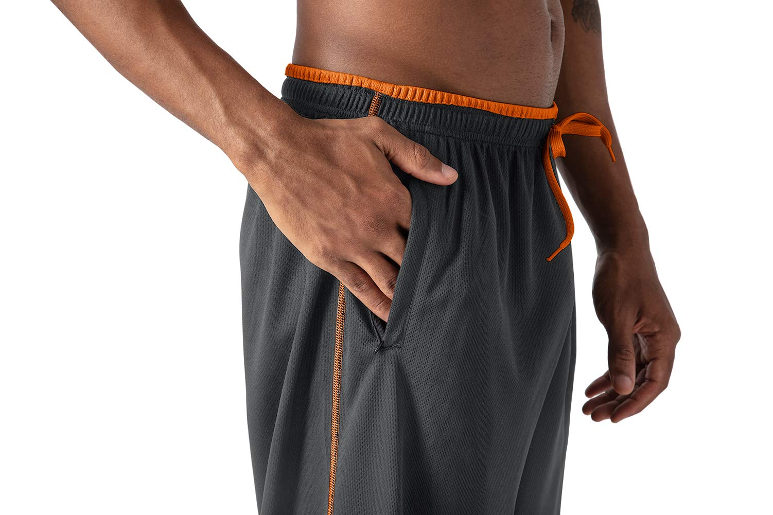 CRYSULLY Men's Wrinkle-Free Stretch Elastic-Waist Drawstring Track Gym Cycling Pants Grey Orange