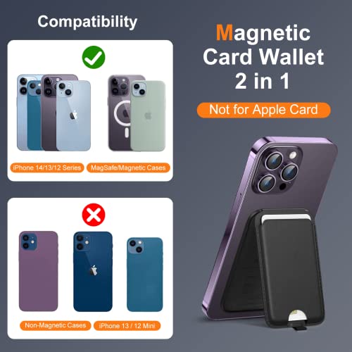 Facbiny Leather Magsafe Wallet Card Holder Stand, Compatible with iPhone 15/15 Pro/15 Plus/15 Pro Max/14/14 Plus/14 Pro/14 Pro Max and 13/12 Series, Not Compatible with 13/12 Mini, Black