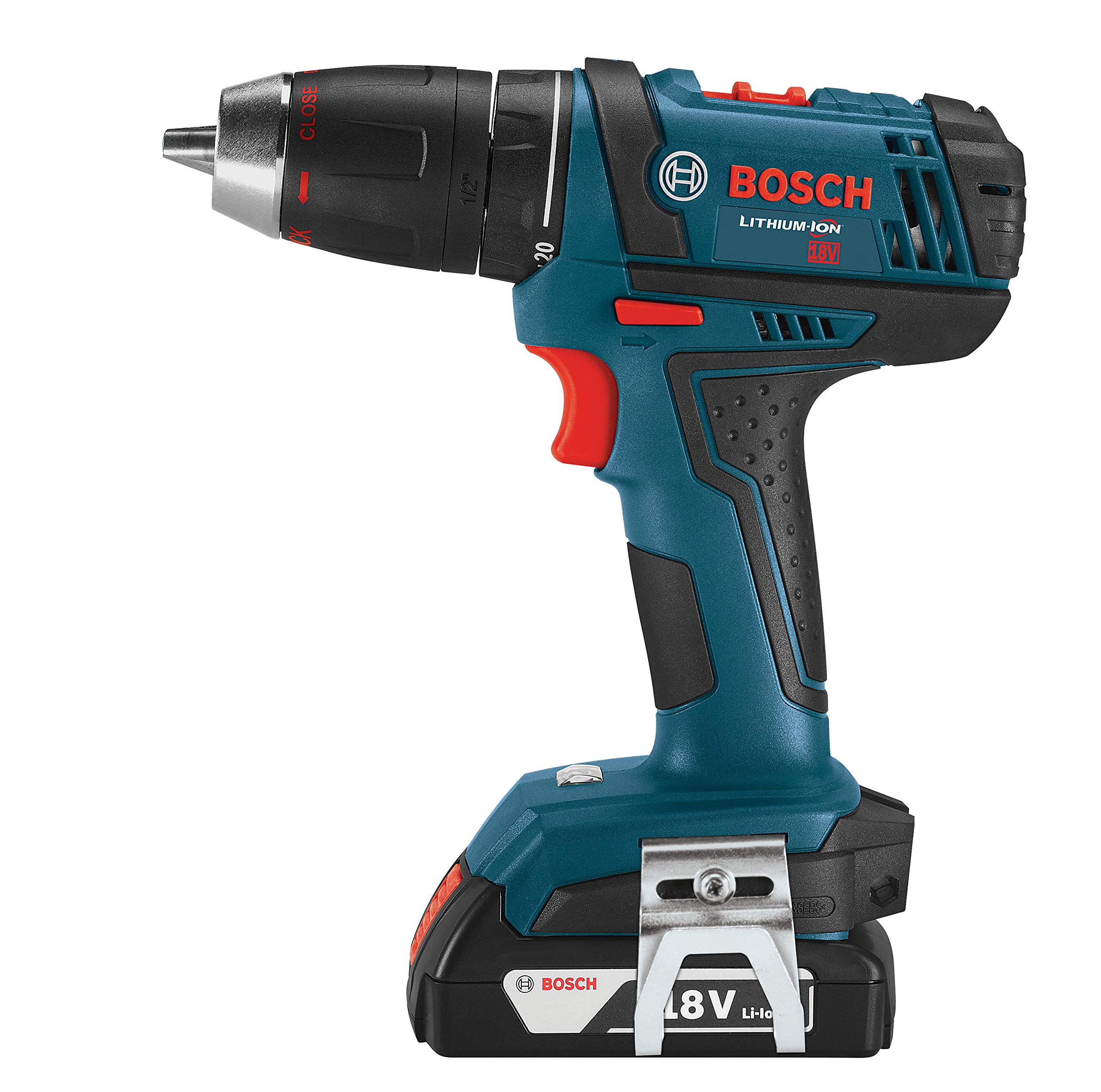 Bosch Power Tools Drill Driver Kit DDB181-02 - 18V Cordless Drill/Driver Tool Set with 2 Lithium Ion Batteries, 18 Volt Charger, & Soft Carry Contractor Bag