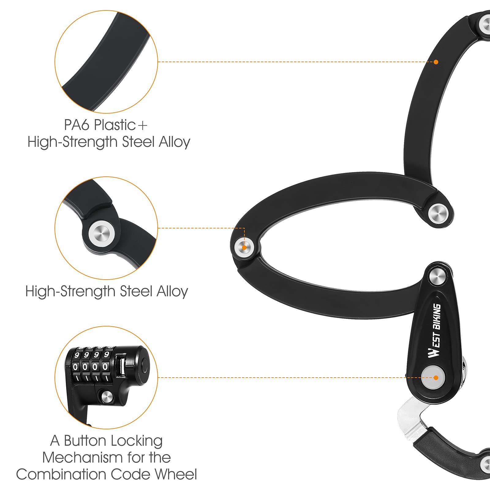 CHIMONA Bike Foldable Lock, 4-Digit Anti Theft Combination Bicycle Lock, Security Level 6 Heavy Duty Folding Bike Lock, 2.8 FT Strong Bicycle Locks, Bicycle Security Chain Lock with Bracket