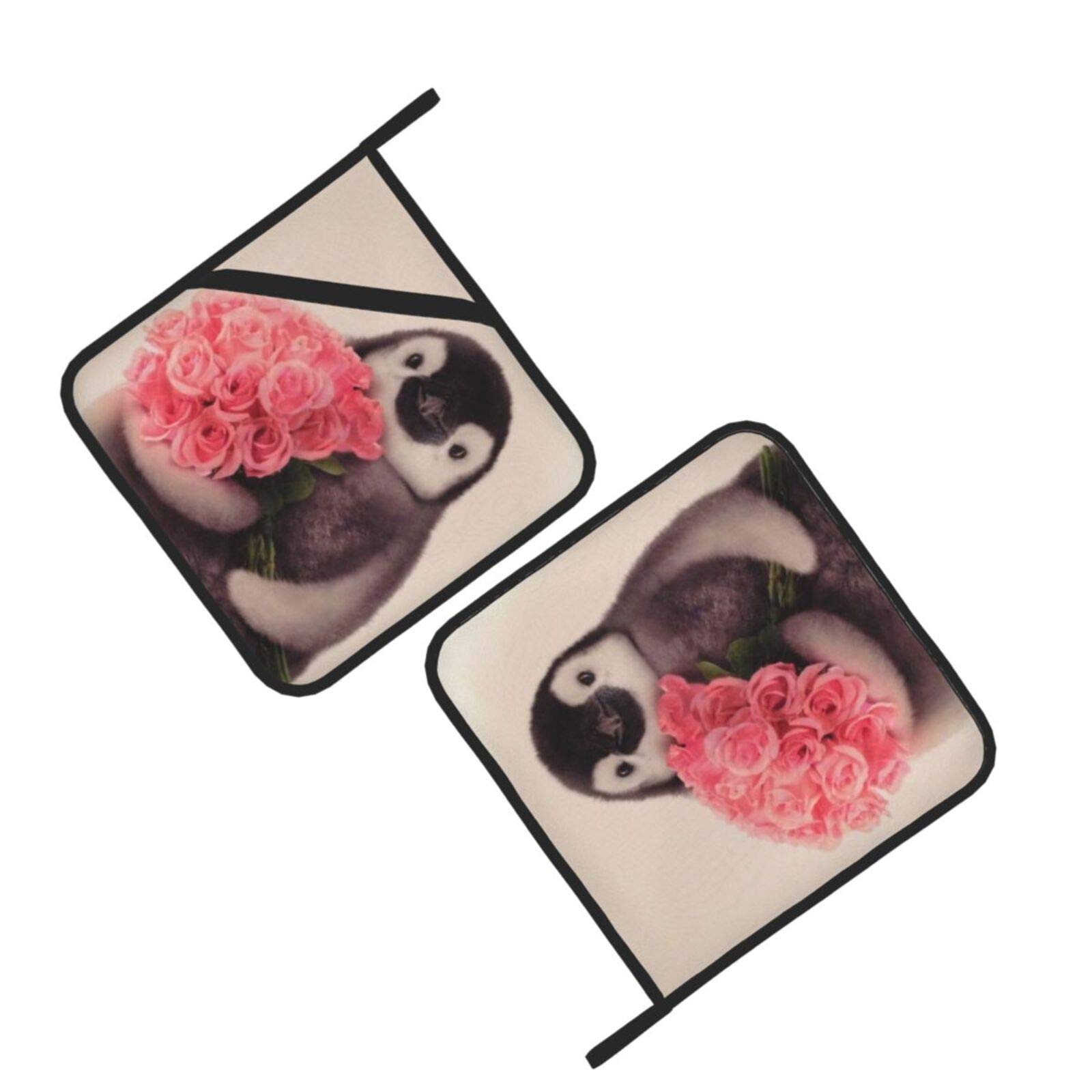Flower Penguins Pot Holders with Pocket for Kitchen Heat Resistant Oven Hot Pads Potholders for Cooking Baking Grilling Microwave