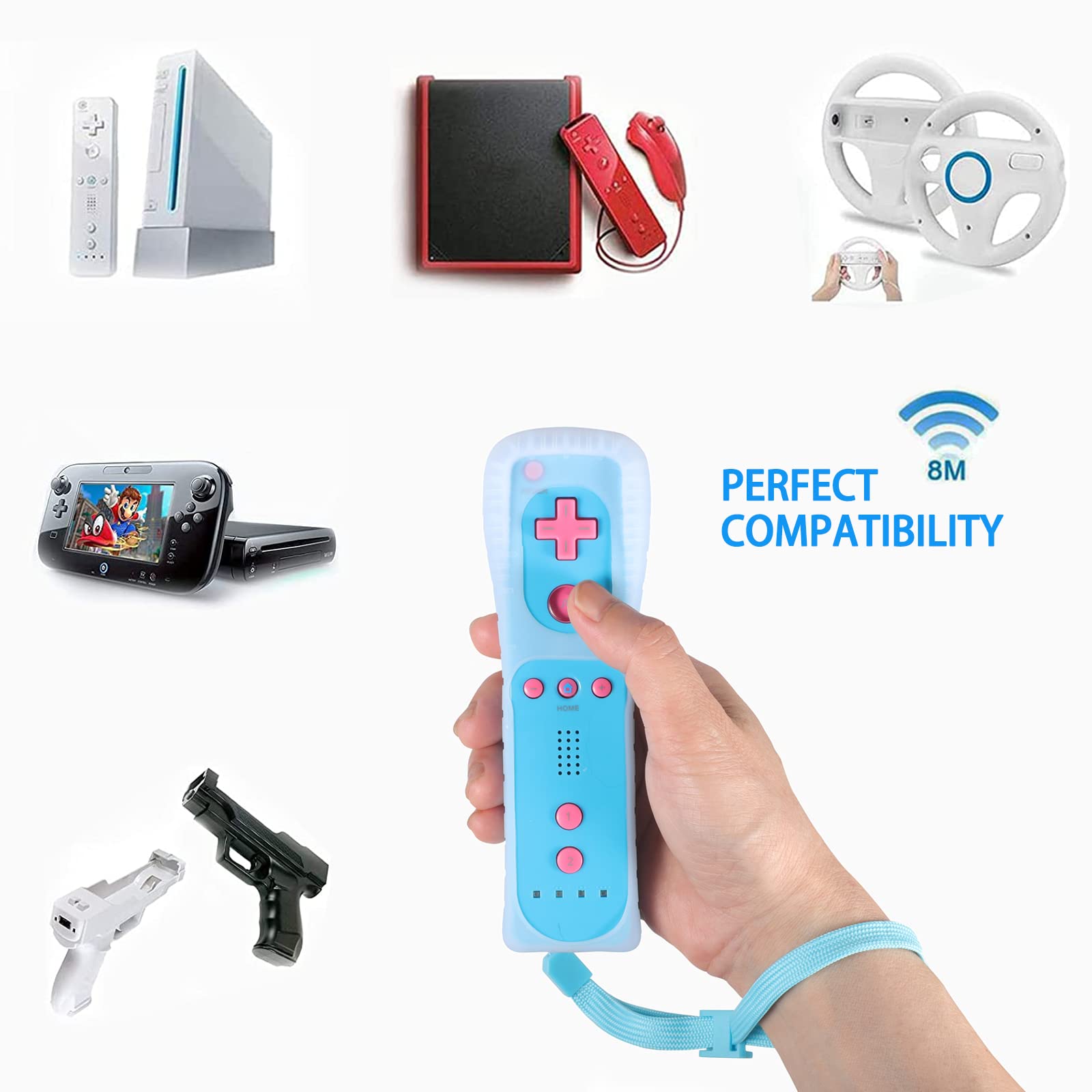 Doueuain Controller, Remote Controller with Silicone Case and Wrist Strap (New Pink and Blue)