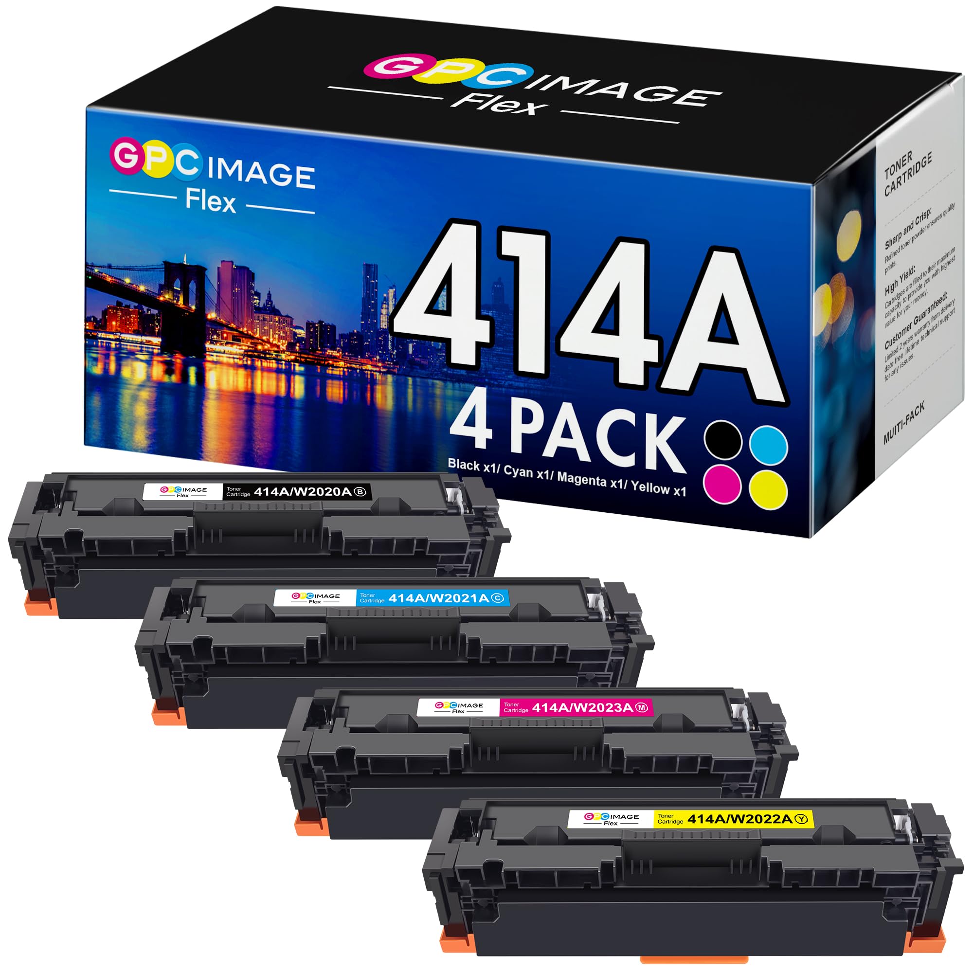 GPC ImageFlex Compatible 414A 414X Toner Cartridge Replacement for HP 414A 414X W2020A Compatible with Color Laserjet Pro MFP M479fdw M454dw M454dn M479fdn Printer(4 Pack)