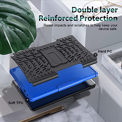 ROISKIN Dual Layer Heavy Duty Shockproof Impact Resistance Drop Proof Military Grade Kids Case with Kickstand for Fire HD 10 & HD10 Plus Case 11th Generation 2021, Not fit Lenovo Samsung case,Blue