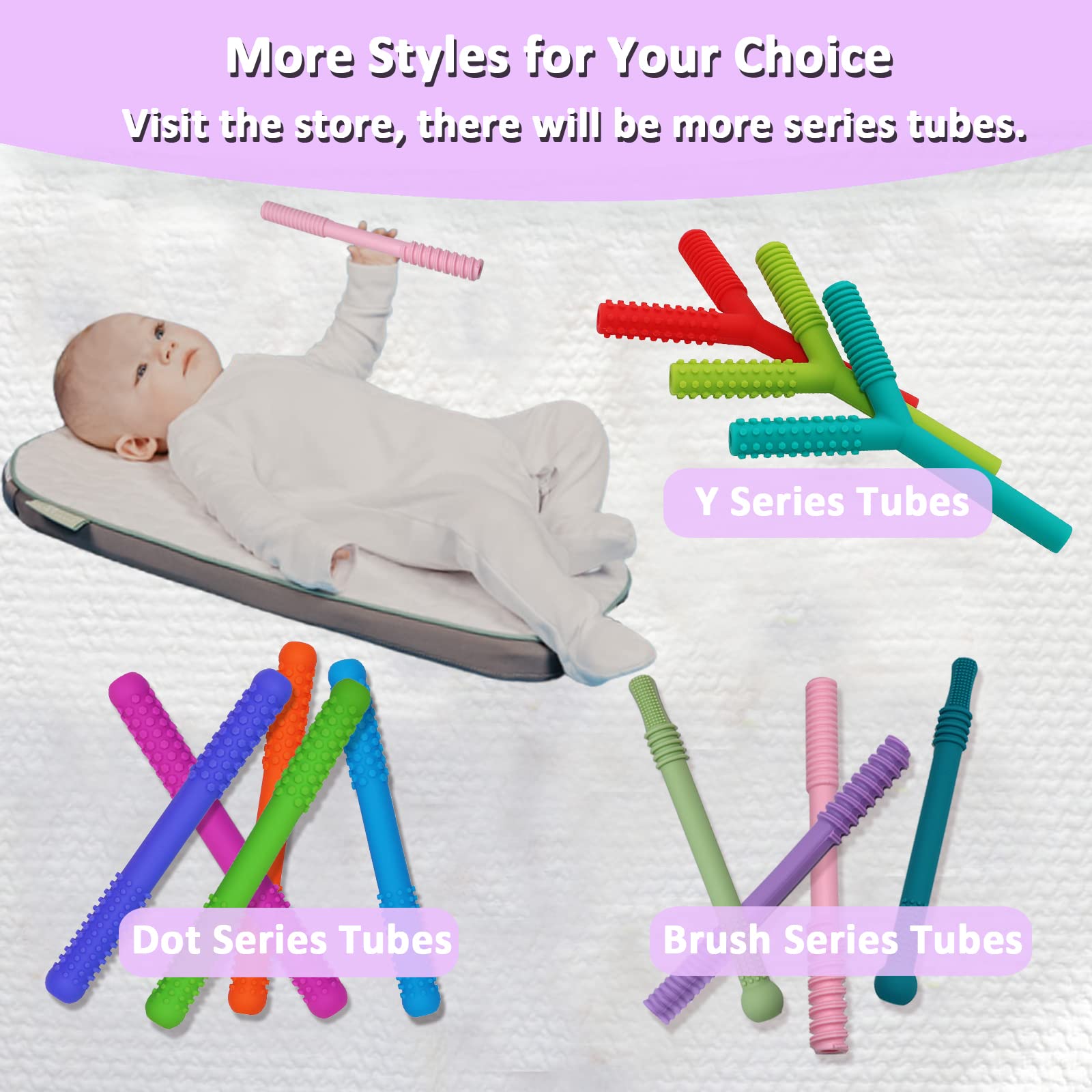 Teether Tubes for Babies 6 12 18 Months, 4 Pack Hollow Straw Toddler Teether Toys for molars, Silicone Chew Tube for Sensory Kids with Chewing or Other Special Needs, BPA Free Dishwasher Freezer Safe