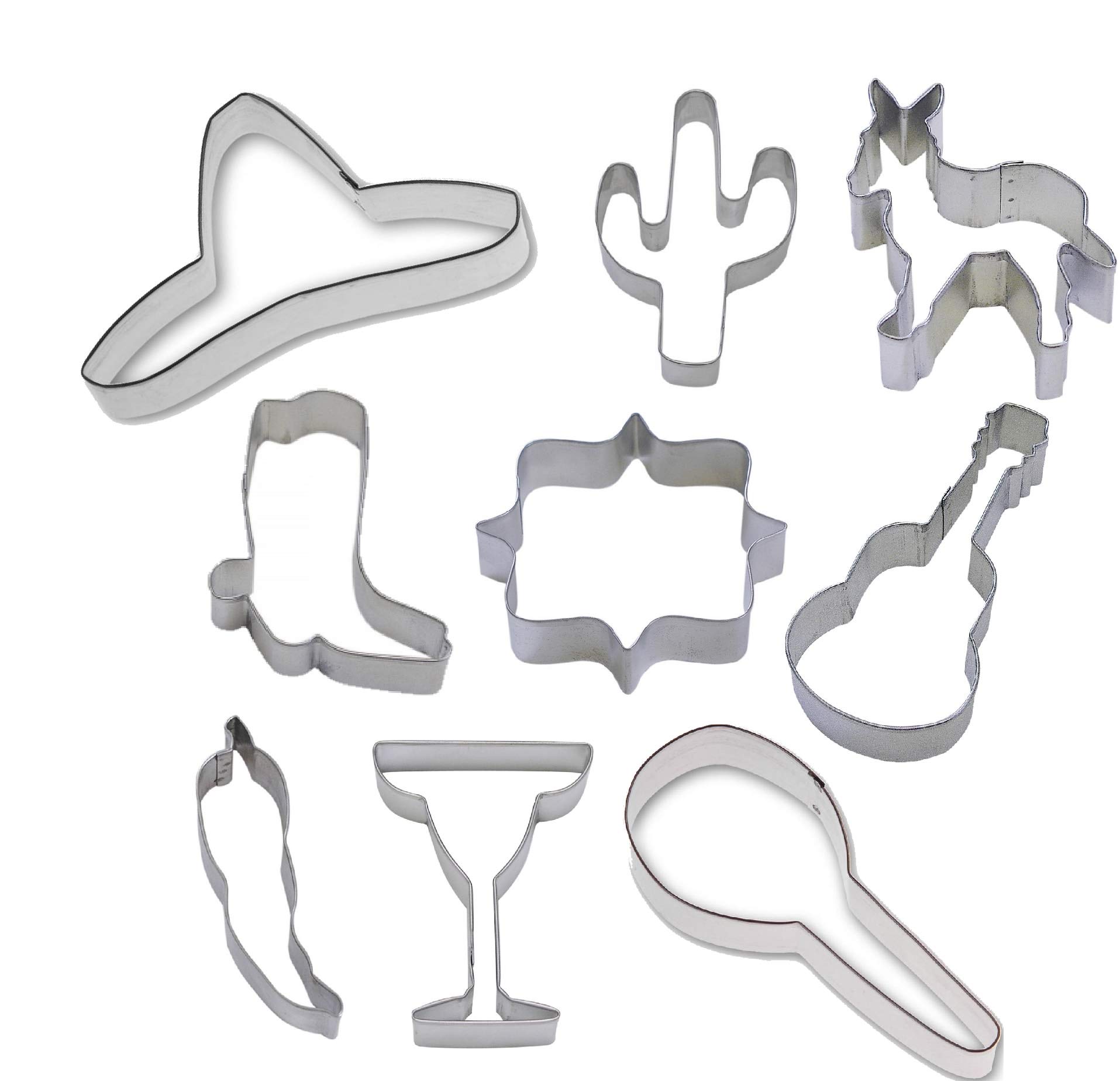 Fiesta Piñata Mexican Cinco de Mayo Cookie Cutter 9 Piece Set from The Cookie Cutter Shop - Sombrero, Maraca, Chili Pepper, Cactus, Guitar Cookie Cutters – Tin Plated Steel Cookie Cutters