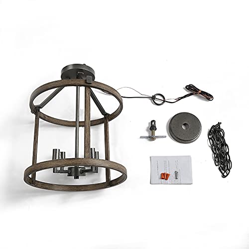 LNC Farmhouse Chandeliers for Dining Rooms with Faux Wood Finish, W13"xH17.1