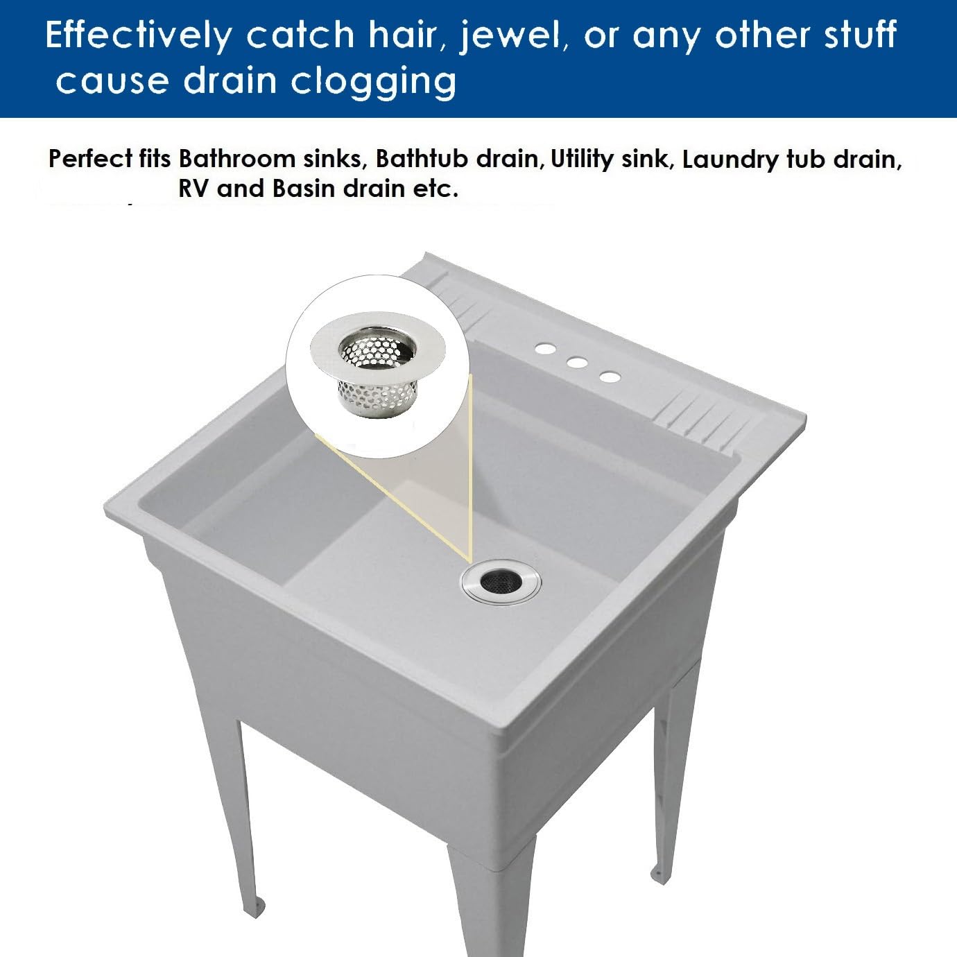 CNSZNAT Bathtub Drain Cover, Bathroom Sink Strainer, Drain Hair Catcher for Bathtub Laundry Utility Sink, Fit Hole Size from 1.55" to 1.8" and Depth Than 1" (3-Pack)