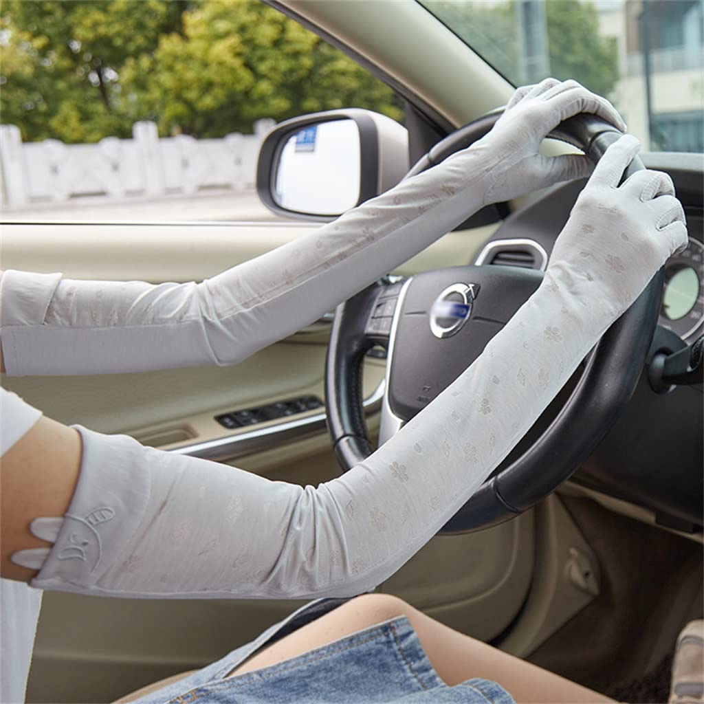 Driving Mid-Length Gloves Thin Section Arm Guard Sleeves Shading Ice Silk Sleeves Summer Women (Color : B, Size : 57 * 11cm)