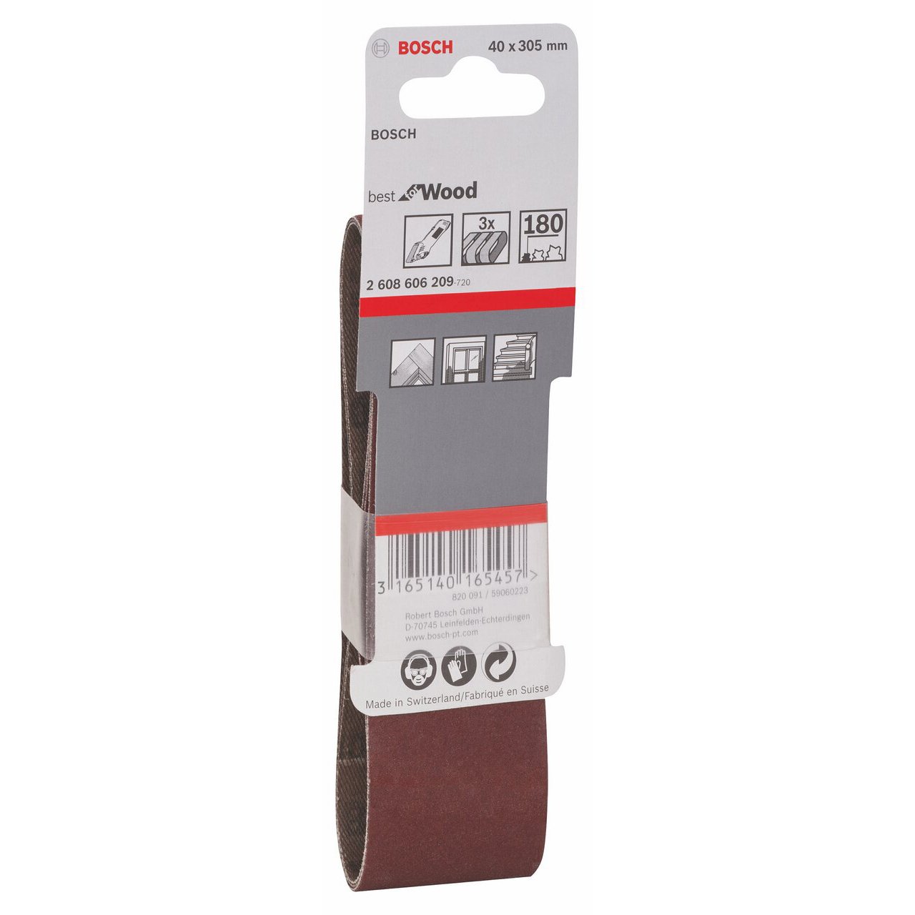 Bosch Professional 2608606209 Belt Compact Sander40x303 G180, Red, 180 Grit