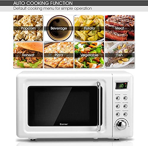 Moccha Compact Retro Microwave Oven, 0.7Cu.ft, 700-Watt Countertop Microwave Ovens w/5 Micro Power, Delayed Start Function, LED Display, Child Lock (White)