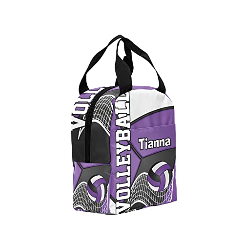 zaaprintblanket Custom Name Lunch Bag For Men Women Personalized Volleyball Purple White Cooler Lunch Box Portable with Name for Gift Workout Camping