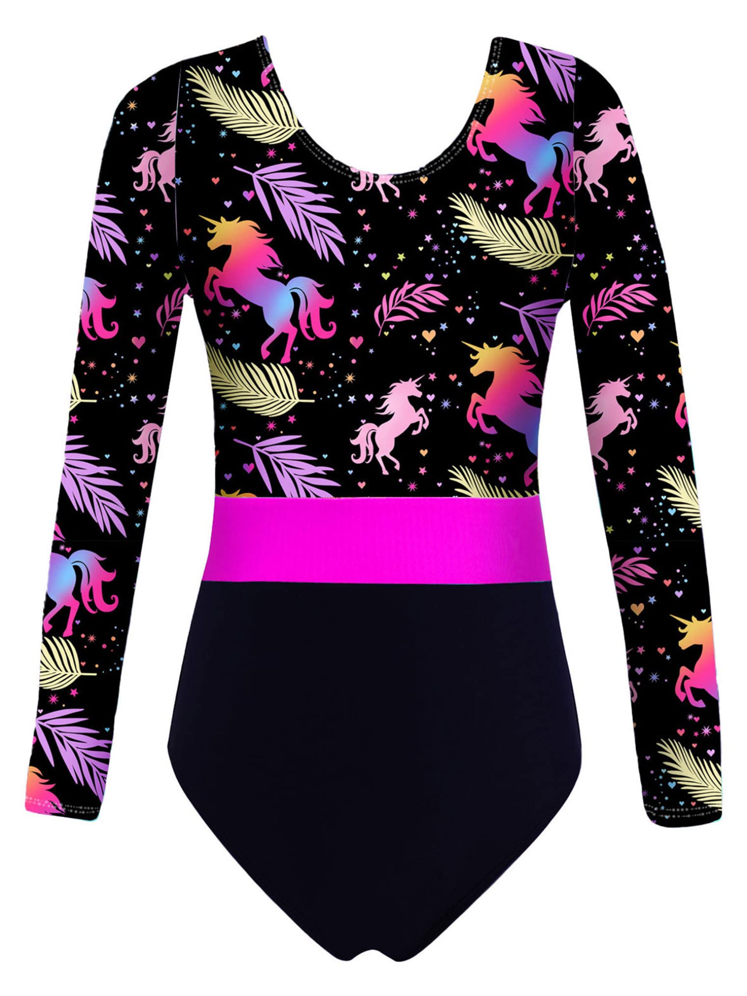 Choomomo Children Dancer Ballet Leotard Kids Girls One Piece Active Gymnastics Bodysuit Jumpsuit Leaves Black 10 Years
