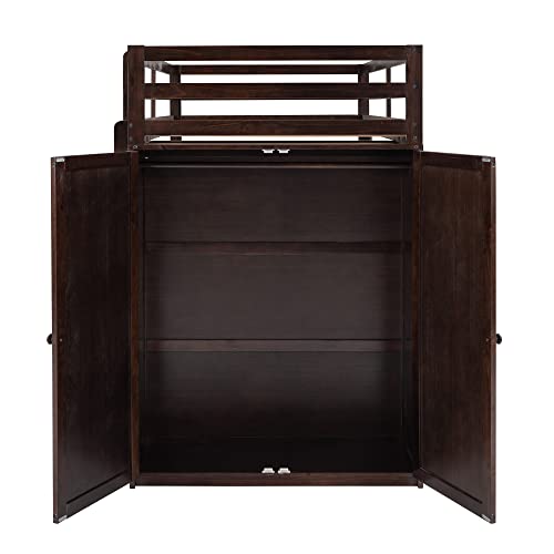 Harper & Bright Designs Twin Size Loft Bed with Desk and Wardrobe, Wood Loft Bed Frame with Storage Drawers and Full-Length Guardrails, High Loft Bed for Kids Teens Boys and Girls (Espresso)