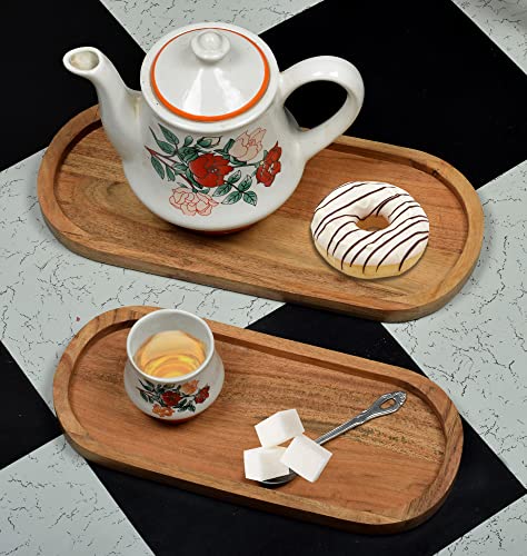 Samhita Acacia Oval Wood Tray Platters for Serving Food, Dishes Dinner Plates for Party Entertaining Appetizer