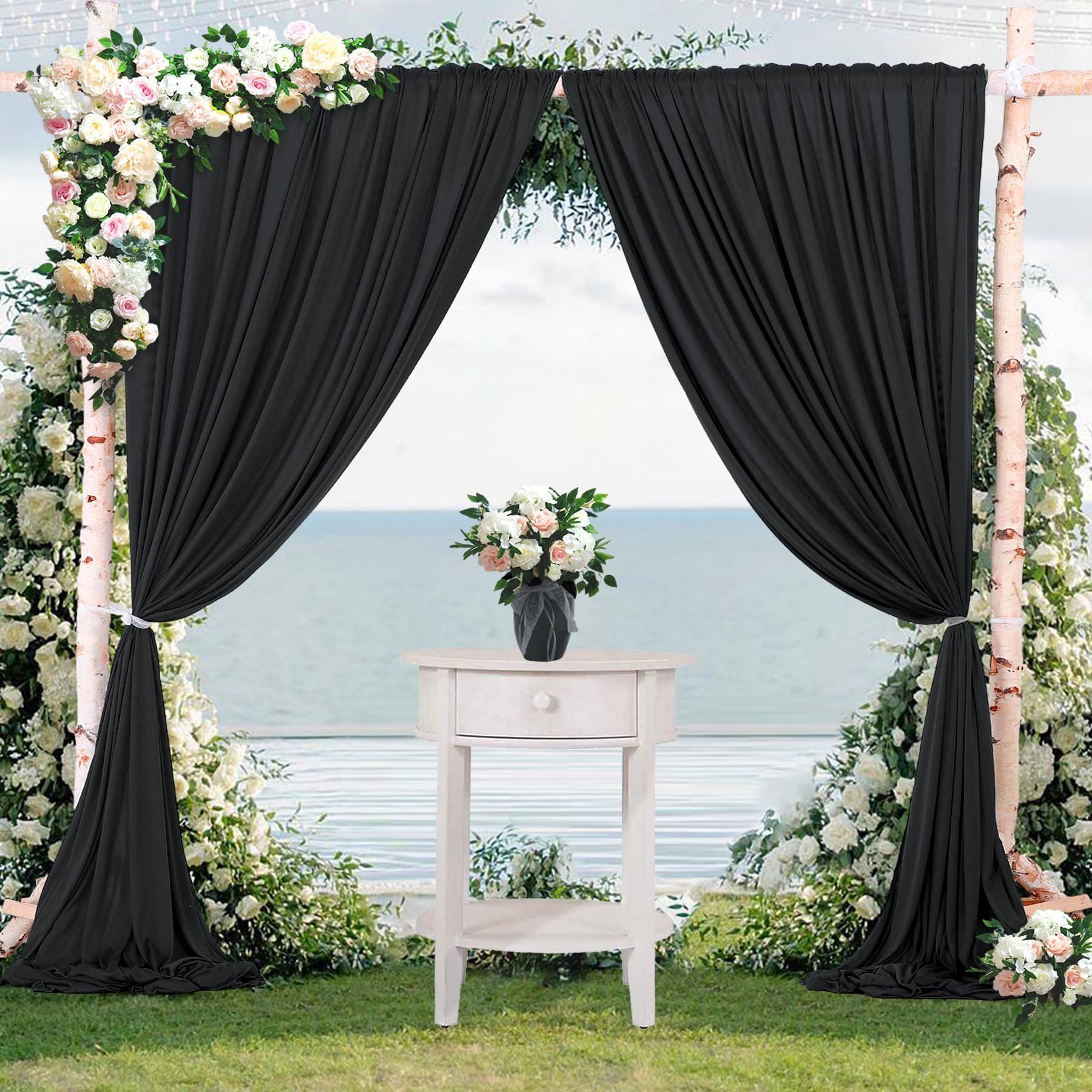 CO-AVE 10x10ft White Backdrop Curtain for Parties Wrinkle Free Wedding Baby Shower Curtain Backdrop for Birthday Party Background Decorations White Fabric Drapes 5x10ft, 2 Panels