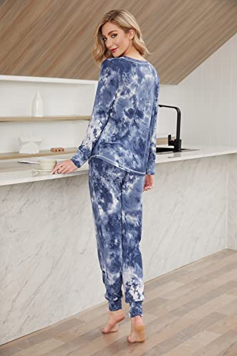 Ekouaer Women's Pajama Sets Tie Dye Sweatsuit Long Sleeves Pullover Sleepwear Set 2 Pcs Lounge Jogger Set Nightwear