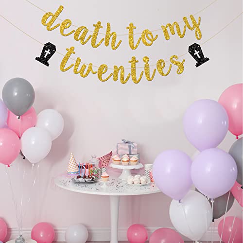 INNORU Death to My Twenties Banner, RIP to My 20s Party Decorations, Happy 30th Birthday Party Decorations, Gold Glitter