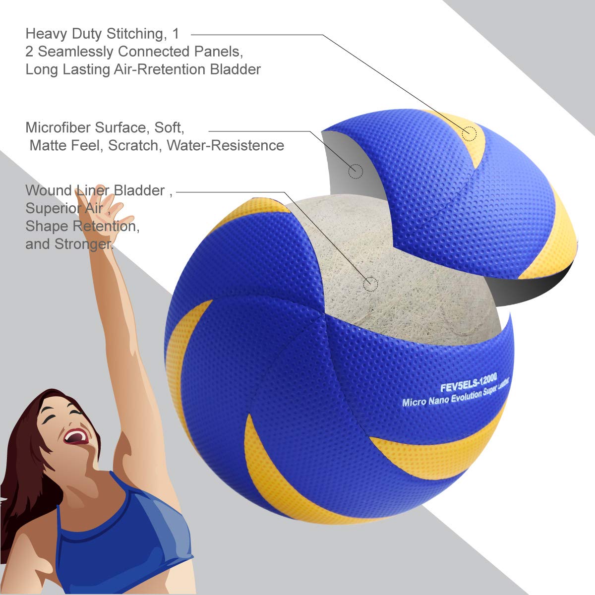 CLASICO Super Soft Touch Janpan Material Volleyball Ball Micro Fabric Size 5 Laminated Indoor Practise & Outdoor Training for Junior/Adults Upgrade Package with Free Charge Pump & Needles Included