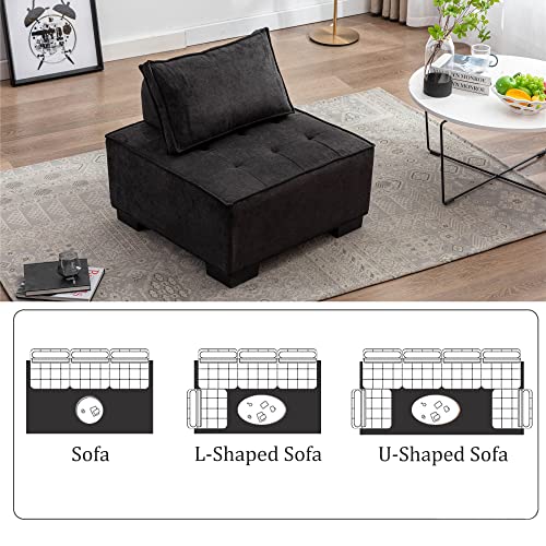 TmosiĀ Modular Square Armless Single Sofa Couch Chair,Modular Sectional Sofa with Sturdy Backrest and Removable Pillows,Armless Lazy Chair for Bedroom (Polyester,Black)