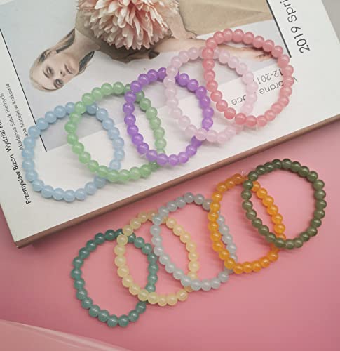 SAMOCO 18Pcs 8mm Beaded Stretch Bracelet Handmade Round Glass Bracelet for Women Multicolor Matte Beads Elastic Bracelet