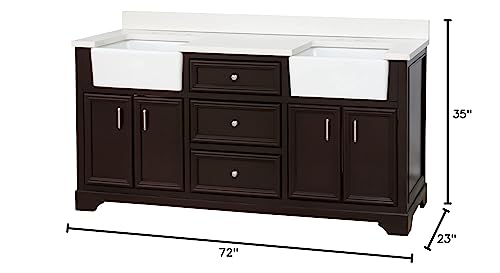 Kitchen Bath Collection Zelda 72-inch Double Farmhouse Vanity (Quartz/Chocolate): Includes Chocolate Cabinet with Stunning Quartz Countertop and White Ceramic Farmhouse Apron Sinks