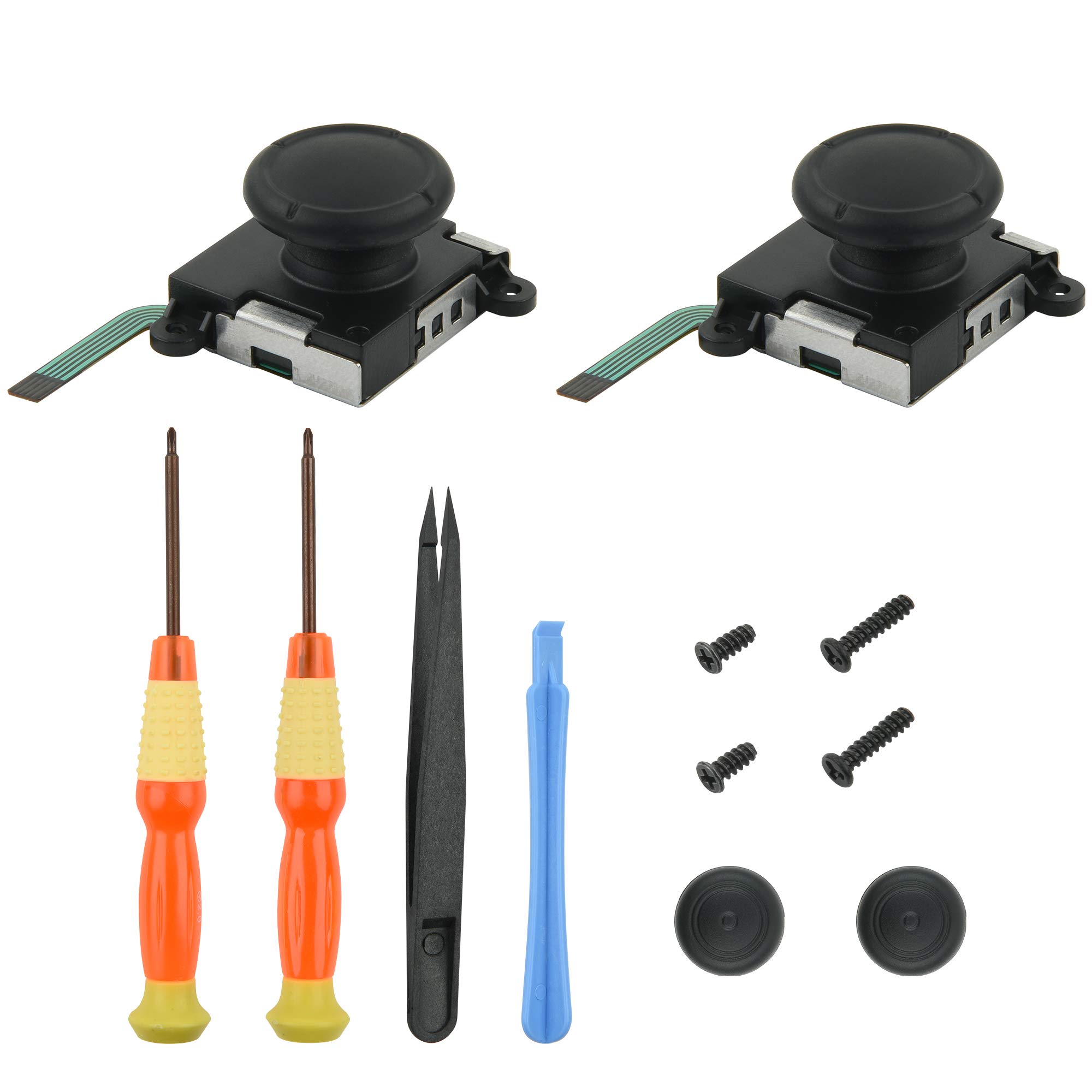 Cosmos 2 Pack Joystick Replacement 3D Analog Thumb Stick Repair Kit Compatible with Controller, with Screwdrivers, Pry Tools and Thumbstick Cap