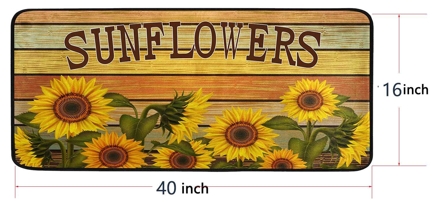 Flytime Rustic Sunflower Runner Rug with Non-Skid Washable Kitchen Floor Rugs Laundry Room Mat Waterproof Floor Runners 16X40Inches