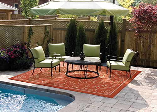Nourison Home & Garden Indoor/Outdoor Orange 5'3" x 7'5" Area -Rug, Easy -Cleaning, Non Shedding, Bed Room, Living Room, Dining Room, Kitchen, Backyard, Deck, Patio (5x7)
