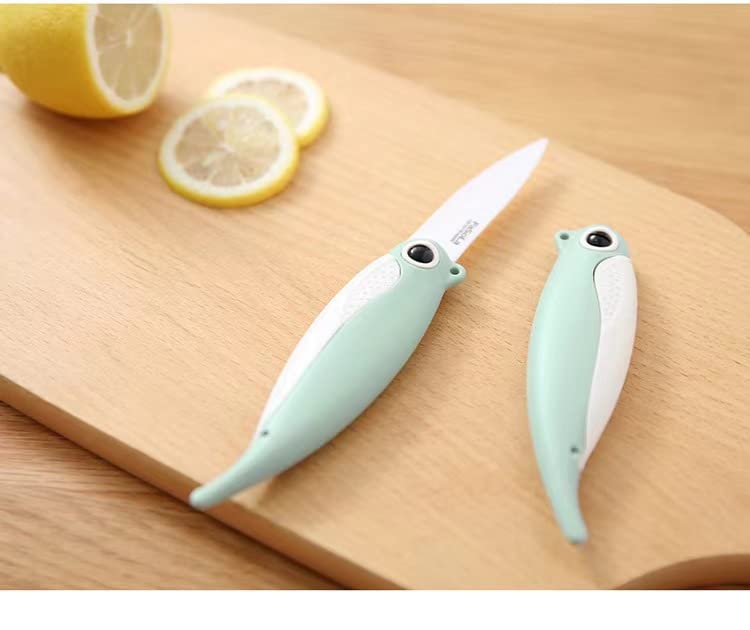 Folding knife, portable pocket ceramic knife for fruit, suitable for carrying super sharp mini fish shaped Ceramic Paring Knife when traveling (Blue)