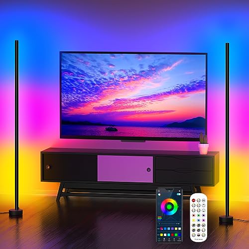 Probapro 2 Pack Corner Floor Lamp, 55'' RGB Floor Lamp, Color Changing Mood Lighting with Music Sync, LED Floor Light with Remote & App Control, RGB Corner Lamps for Living Room Bedroom Gaming Room