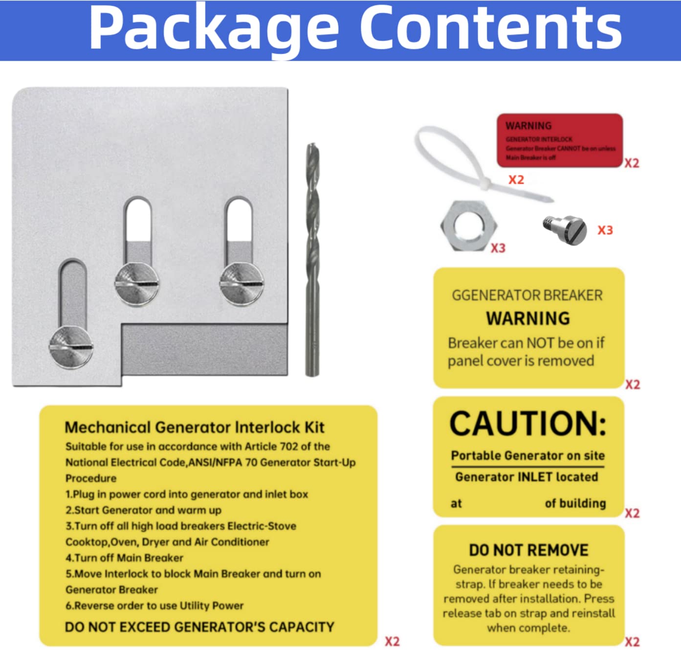 Generator Interlock Kit Compatible with Square D QO or Homeline 150 or 200 amp Panels.1 3/8 inches Spacing Between Main and Generator Breaker.Professional and Interlock Kit