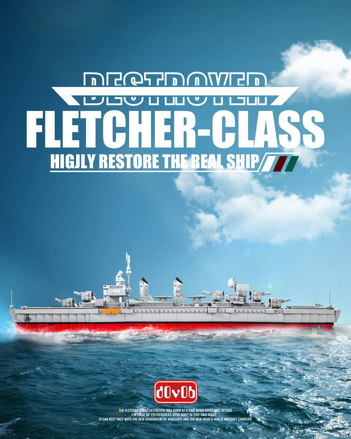 dOvOb Military Fletcher-class Destroyer Model Building Blocks Kit, 1338 Pieces Bricks, STEM Toys for Kits or Adult