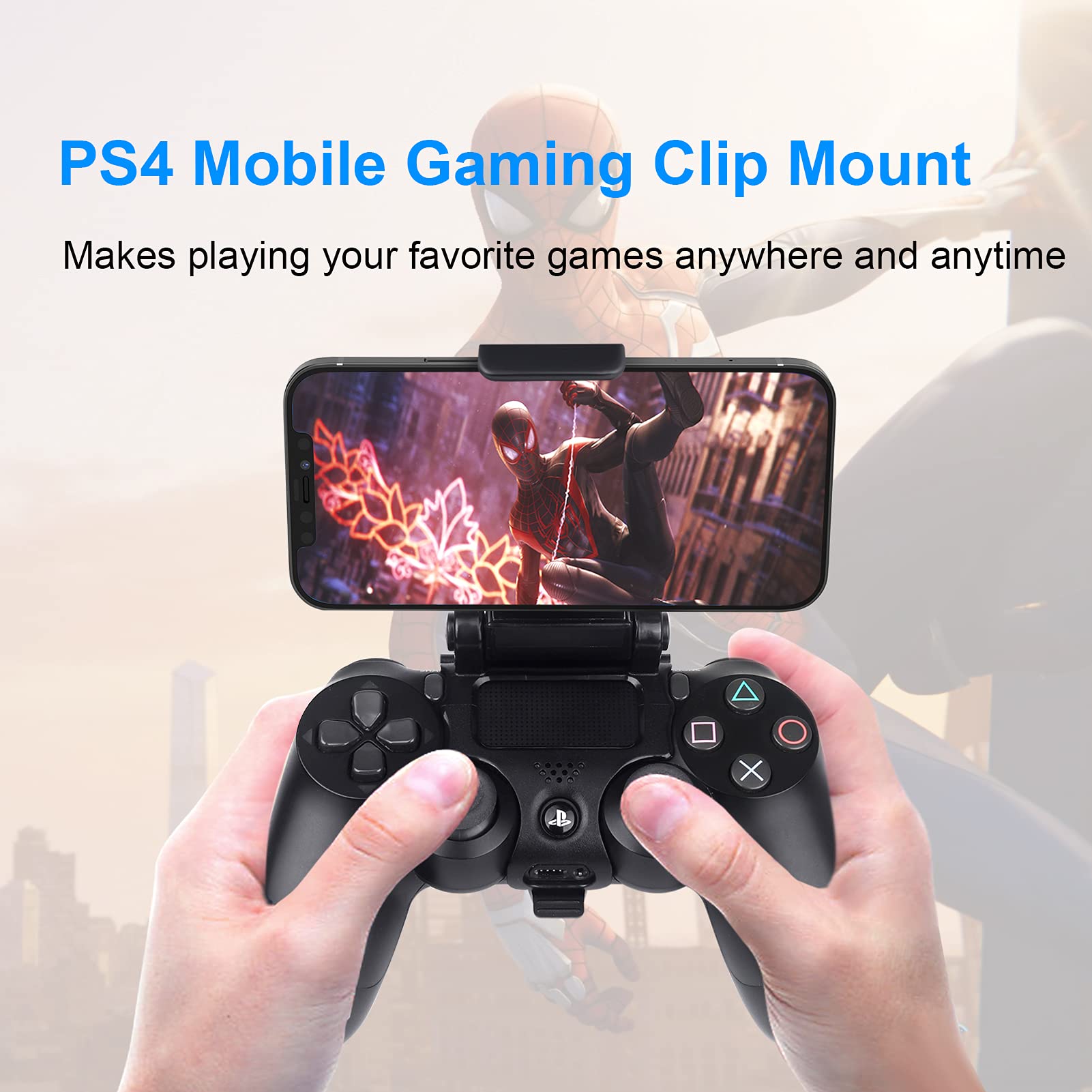 DEMOORY PS4 Controller Phone Mount Clip Holder for Remote Play, Adjustable Mobile Android/iOS Smartphone Gaming Clamp Stand Grip Bracket Compatible with Playstation 4/Slim/Pro Controller, Black