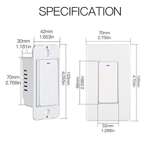 MOES WiFi Smart Light Switch, Single Pole/Multi-Control Association Needs Neutral Wire 2.4GHz Wi-Fi Smart Life/Tuya App Light Switch Works with Alexa and Google Home No Hub Required, 4 Pack White