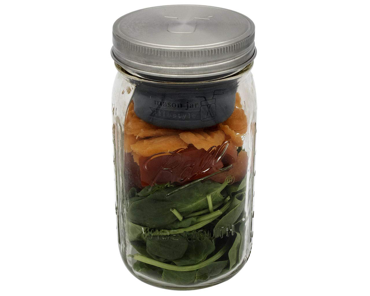 Divider Cup by Mason Jar Lifestyle - For Salads, Dips, and Snacks. Plastic Free Bento Lunch Container(Charcoal Gray, Wide Mouth)