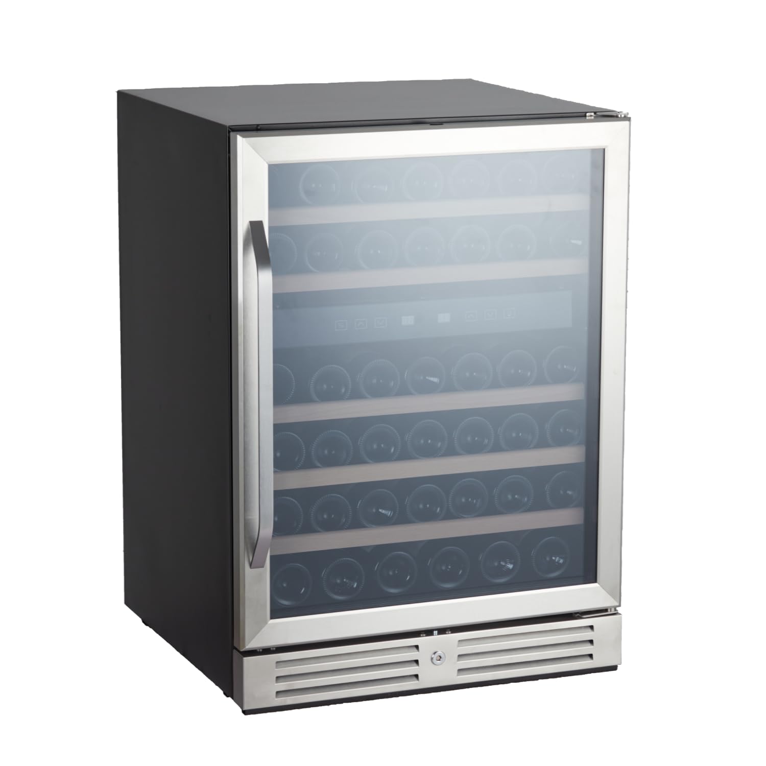 Towallmark 24 Inch Wine Cooler Refrigerator-46 Bottle, Dual Zone Seamless Stainless Steel Built-in Freestanding Wine Fridge, Double-Layer Tempered Glass Door with Lock, Under Counter Wine Cellar