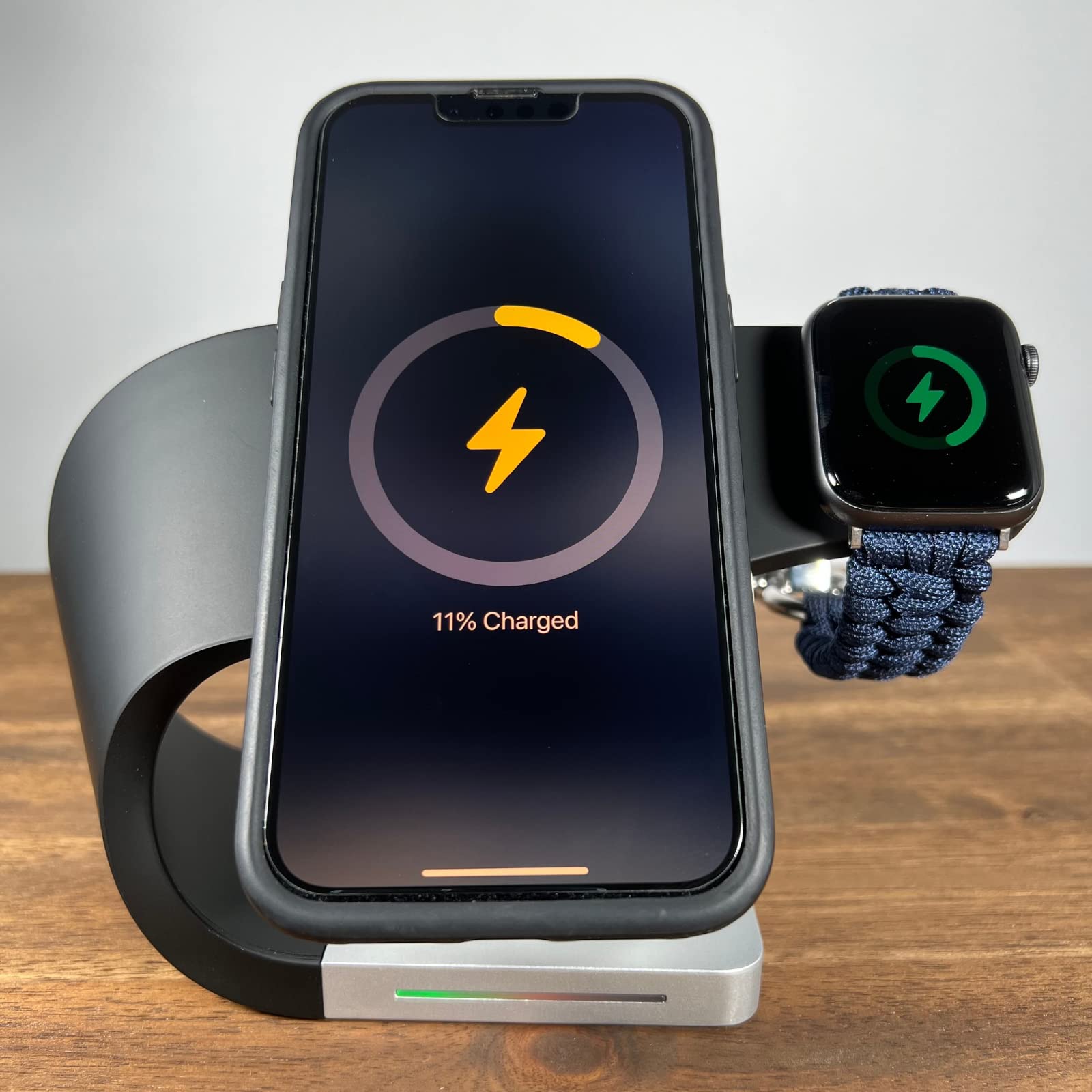 GRAV Wave Charge LFX-178; 3 in 1 Wireless Charging Station; Compatible with Apple iPhone, Apple Watch and Airpods; 15W MagSafe Charging Station; 18W Qualcomm 3.0 Quick Charge USB Adapter; (Black)