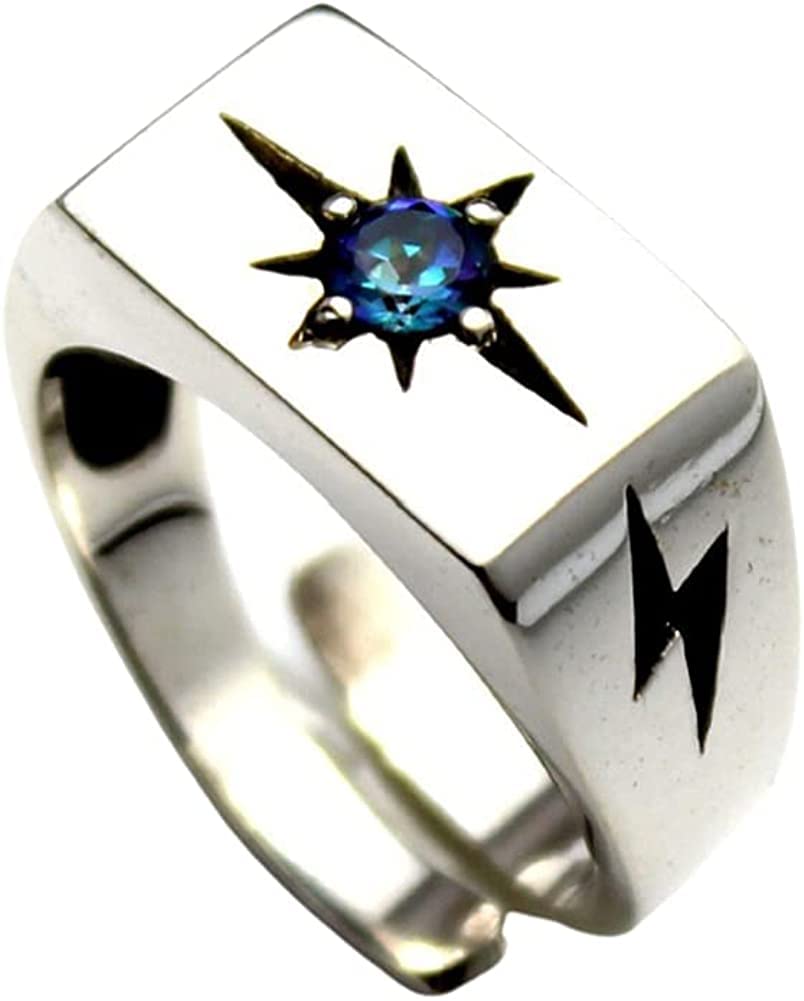 COSUMOSU 925 Sterling silver Thunder Lightning Bolt Sun Blue Topaz ring Adjustable
