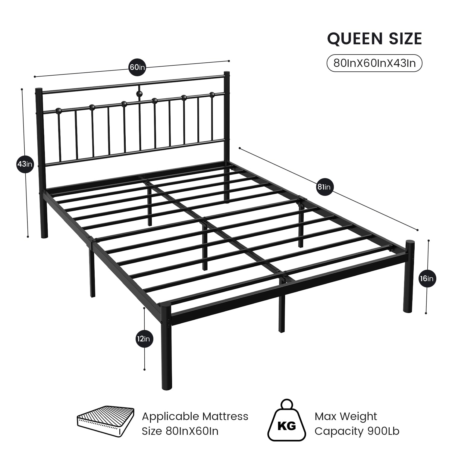 LECEVOCY Queen Bed Frame, Platform Queen Bed Frame with Headboard, Heavy Duty Metal Bed Frame No Box Spring Needed with Ample Storage Space and Easy Assembly Tool