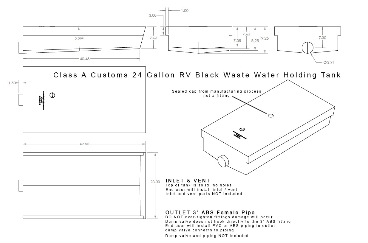 Class A Customs 24 Gallon RV Waste Black Water Holding Tank WT-2400