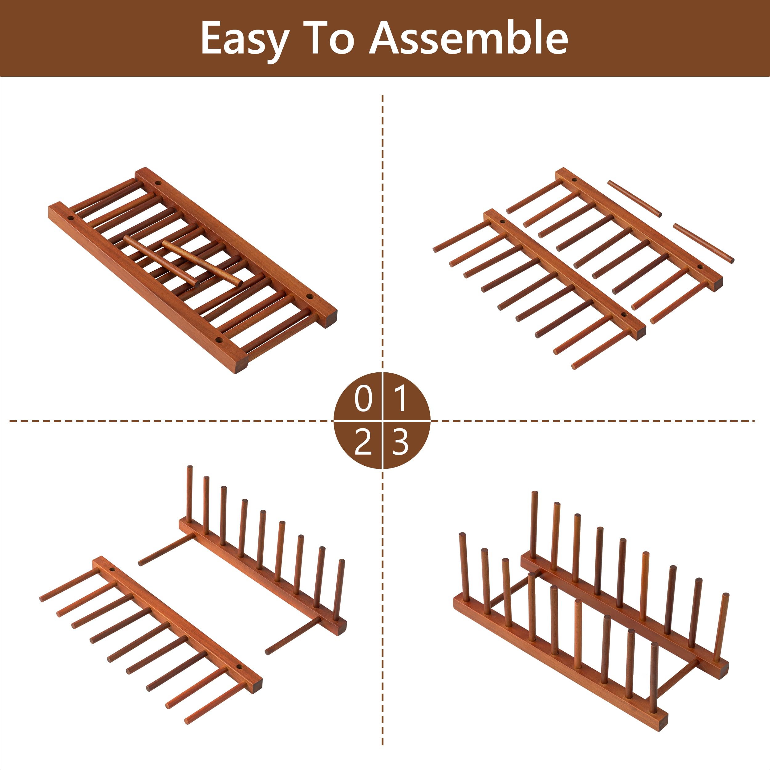 HBlife Teak Dish Plate Bowl Cup Book Pot Lid Cutting Board Drying Rack Stand Drainer Storage Holder Organizer Kitchen Cabinet(Keep Dry)