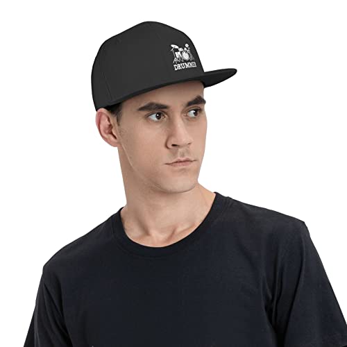 Drumsticks Drummer Tools Flat Brim Hat Men and Women Classic Hip Hop Style Flat Brim Black